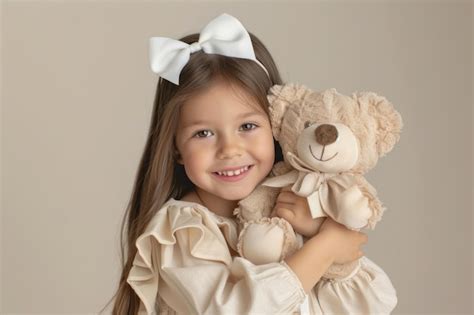 Premium Photo A Young Girl Is Holding A Teddy Bear And Smiling