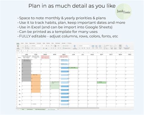 Year Planner Excel Spreadsheet For Habits Students Professionals