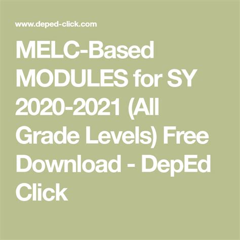 Melc Based Modules For Sy 2020 2021 All Grade Levels Free Download