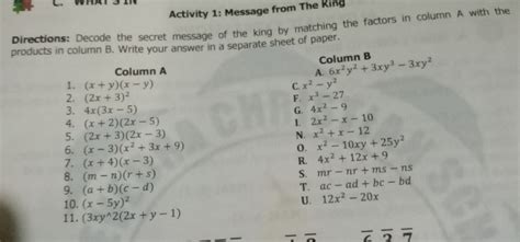 Solved Activity 1 Message From The King Directions Decode The Secret