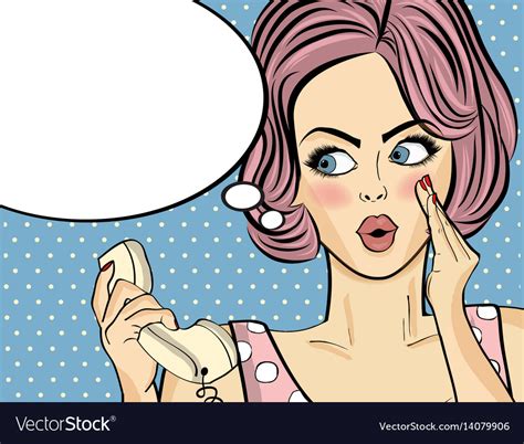 Surprised Pop Art Woman With Retro Phone Who Vector Image