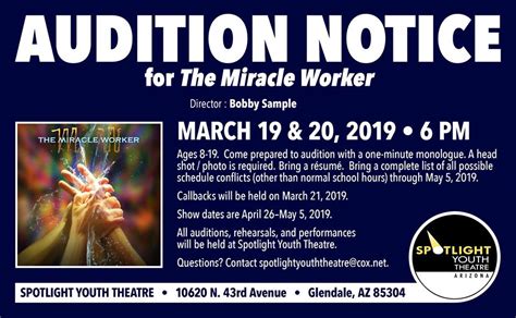 PHX Stages Audition Notice THE MIRACLE WORKER Spotlight Youth