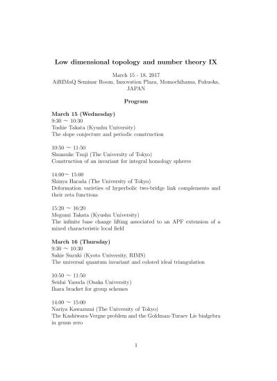 Low Dimensional Topology And Number Theory Ix