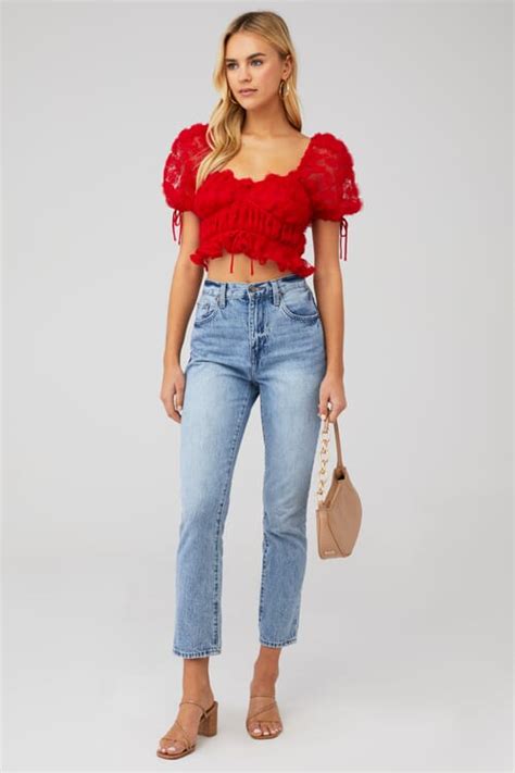 For Love And Lemons Hannah Crop Top In Red Fashionpass