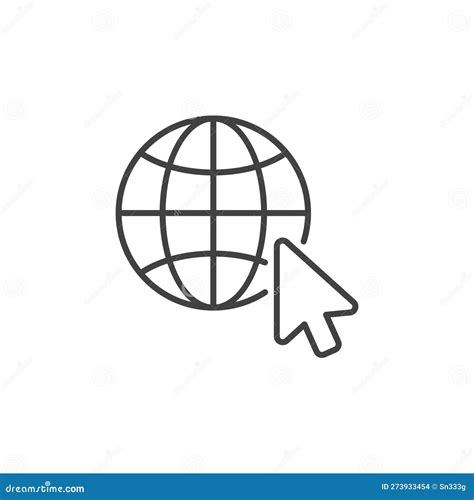 Mouse Cursor On Globe Vector Concept Line Icon Or Symbol Stock Illustration Illustration Of