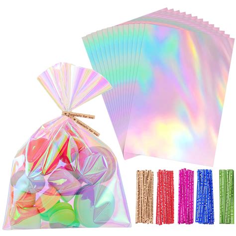 150pcs Iridescent Cellophane Treat Ypf5 Bags With Ties Treat Bags 5x7