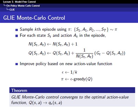 Reinforcement Learning Why Is Glie Monte Carlo Control An On Policy