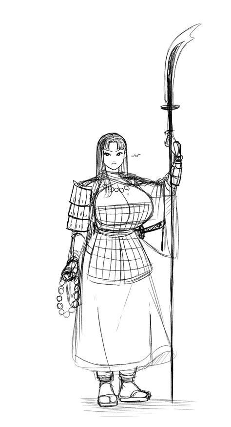 Rule 34 1girls Armour Breasts Dress Franktonius Hawatari Eiko Large Breasts Long Hair Naginata