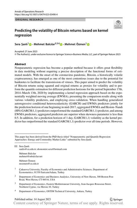 Predicting The Volatility Of Bitcoin Returns Based On Kernel Regression