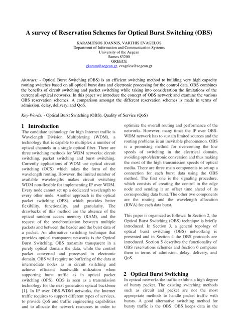 Pdf A Survey Of Reservation Schemes For Optical Burst Switching Obs
