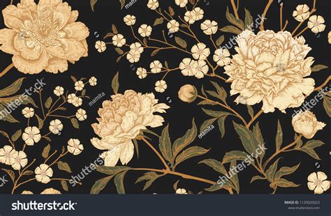 Floral Vintage Seamless Pattern Flowers Peonies Stock Vector Royalty