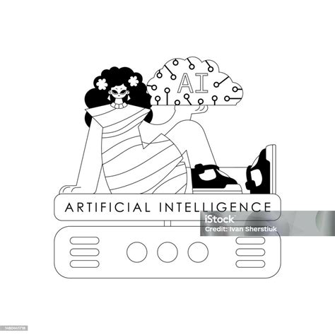 선형 벡터 스타일의 소녀와 Ai 서버 인공 지능 테마를 보여줍니다 개발에 대한 스톡 벡터 아트 및 기타 이미지 개발 계약서 기계 부분 Istock