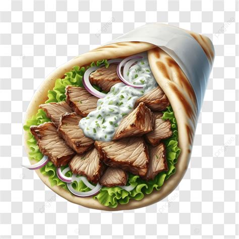 피타 랩에 양고기 짜치키 소스 양상추와 양파 조각을 곁들인 자이로 양고기 조각이 들어간 자이로 자이로 피타 랩에 양고기 짜치키 소스 양상추와 양파 조각을 곁들인 자이로