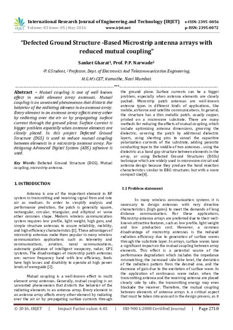 Pdf Defected Ground Structure Based Microstrip Antenna Arrays With
