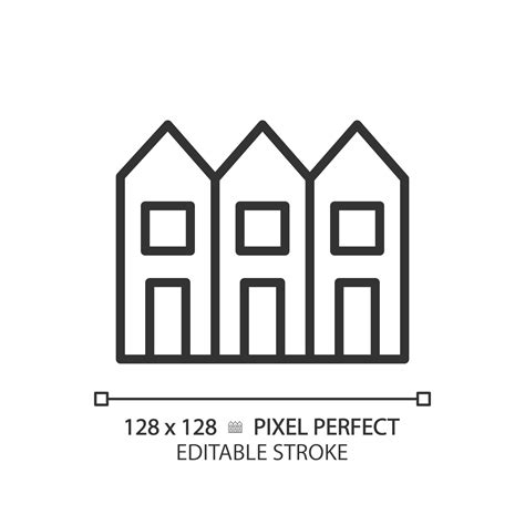 Townhouse Pixel Perfect Linear Icon Multiple Floor Houses In Row