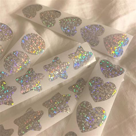 베풀 글리터 하트·별·원형스티커 홀로그램 스티커 동그라미 라운드 도트 하트 별 위시버킷