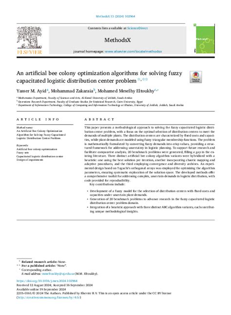 pdf bee colony algorithms for fuzzy logistics