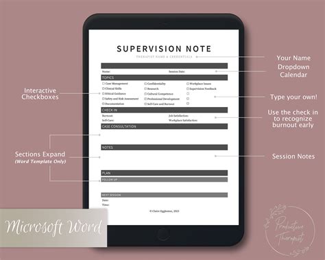 Supervision Note Template For Supervisors Pre Licensed Therapists Counselors Psychologists