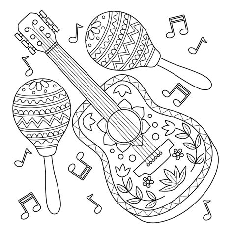 Premium Vector Cinco De Mayo Guitar And Maracas Coloring Page