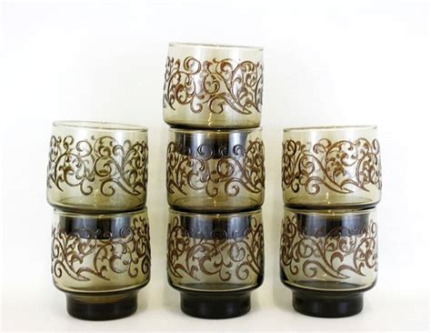 Vintage Libbey Prado Smoked Brown Lo Ball Glasses Etsy