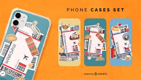 Boarding Tickets Phone Case Set Vector Download