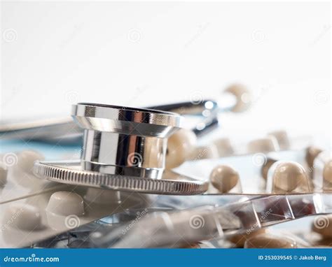 Medical Stethoscope And Medicines Stethoscope And Medicines Close Up