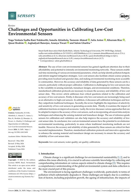 Pdf Challenges And Opportunities In Calibrating Low Cost Environmental Sensors