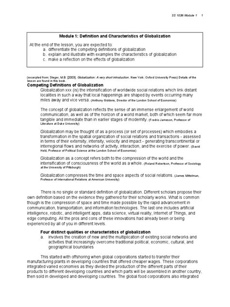 Module 1 Definition And Characteristics Of Globalization Pdf