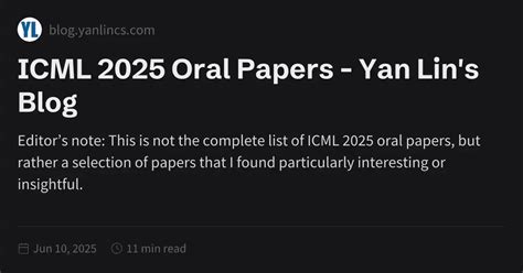 Icml 2025 Oral Papers Yan Lins Blog