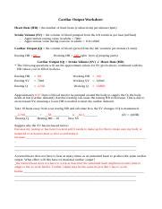 Cardiac Output Worksheet Docx Cardiac Output Worksheet Heart Rate HR The Number Of Heart