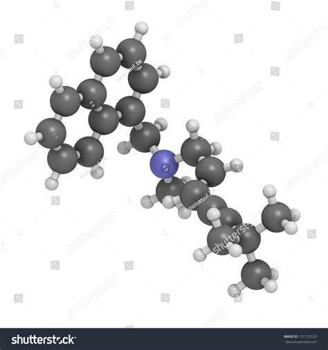 Terbinafine Antifungal Drug Chemical Structure Atoms Stock Illustration