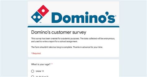 Survey For Assignment On Dominos Pizza Rtakemysurvey