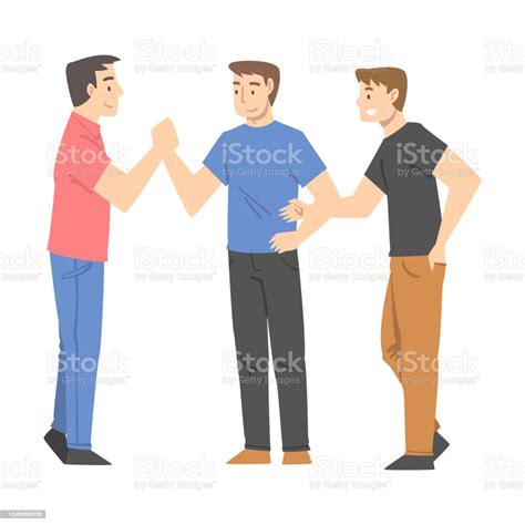 남자 캐릭터 흔들악 손을 으로 짧은 인사말 또는 이별 전통 벡터 일러스트 긍정적인 감정 표현에 대한 스톡 벡터 아트 및 기타 이미지 긍정적인 감정 표현 남자 동의