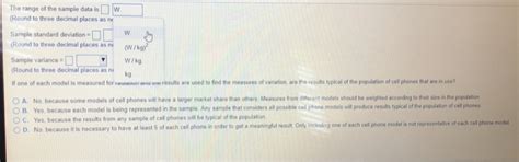 Solved Find The Range Variance And Standard Deviation For