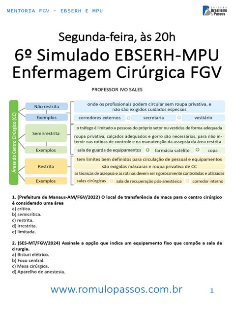 6º Simulado Ebserh Mpu Enfermagem Cirúrgica 52 Questões Fgv 1