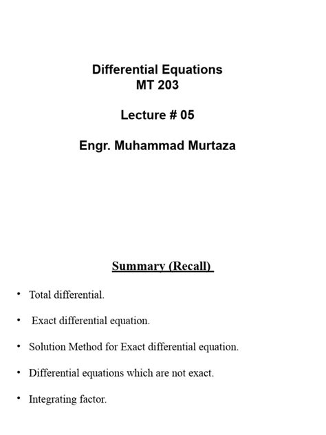 Lec 5 Mt203 Pdf Differential Equations Equations