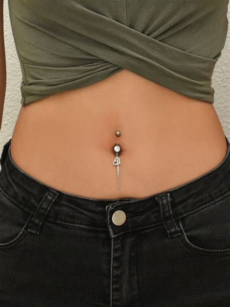 Cubic Zirconia Heart Decor Navel Belly Ring Joyería De Piercing De