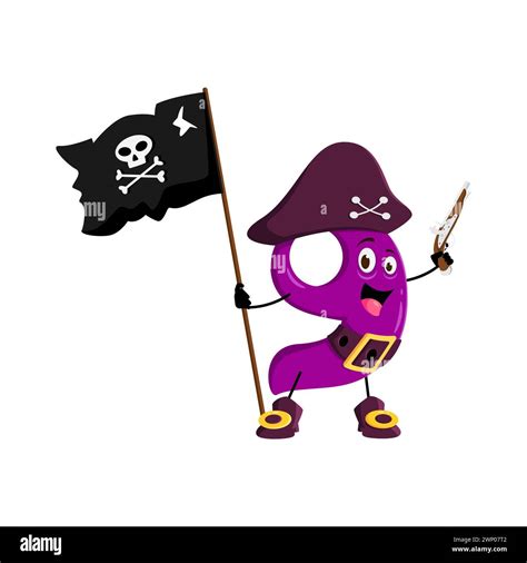 Cartoon Math Number Nine Pirate Captain And Corsair Sailor Character Isolated Vector Fearless