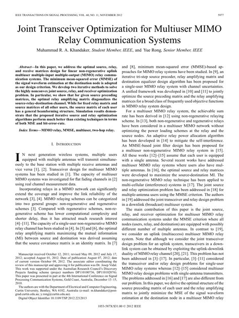 pdf joint transceiver optimization for multiuser mimo relay