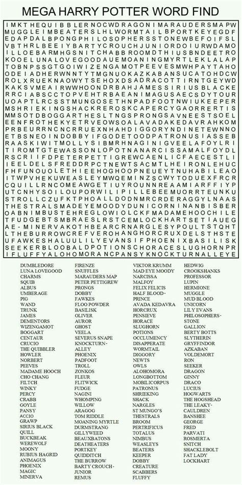Harry Potter Word Searches Printable Printable Word Search