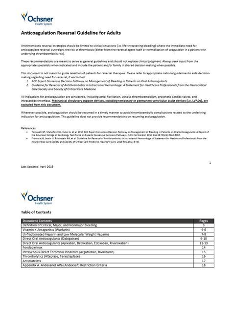 Anticoagulation Reversal Guideline For Adults 5182021 Download Free Pdf Bleeding Thrombosis