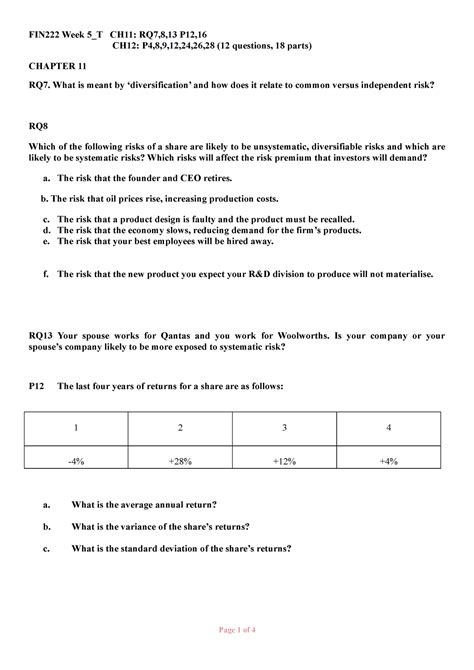 Week 5 T Q 2 Week 5 Tute Questions FIN222 Week 5 T CH11 RQ7 8 13