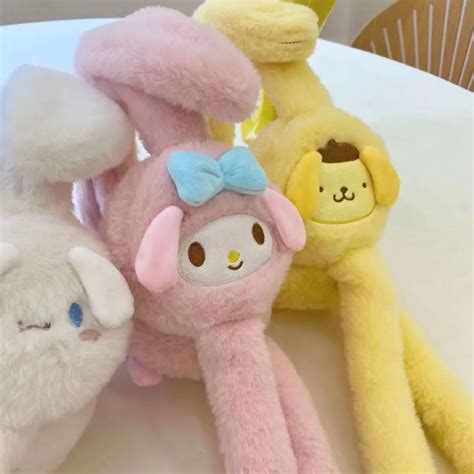Kawaii Sanrio Cinnamoroll Kuromi Soft Plush Ear Warmer Bunny Hat My