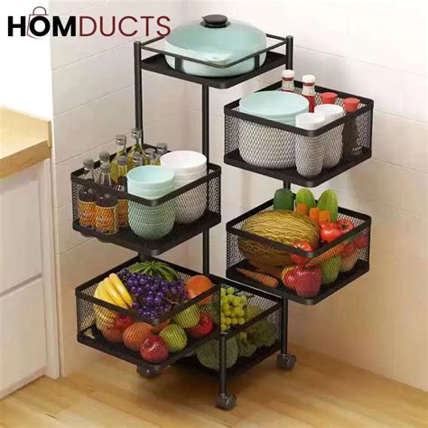 Rotating Square Kitchen Storage Trolly Homducts