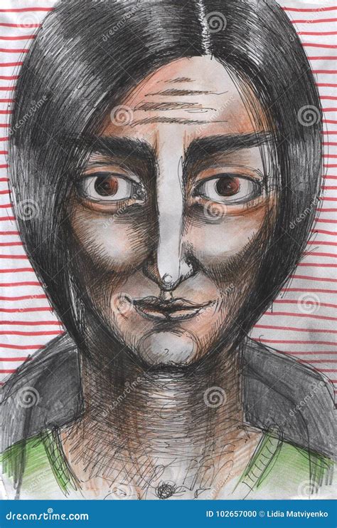 Portrait Of Man With Black Hair Stock Illustration Illustration Of