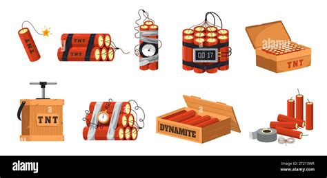 Cartoon Dynamite Military Explosive With Timer Detonator And Fuse