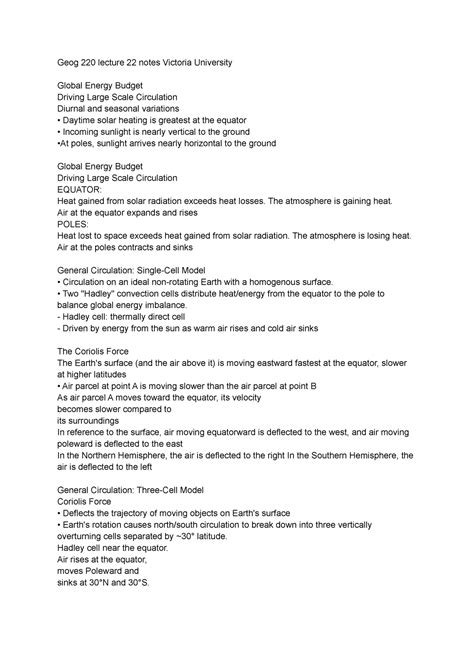 Geog 220 Lecture 22 Notes Victoria University Geog 220 Lecture 22