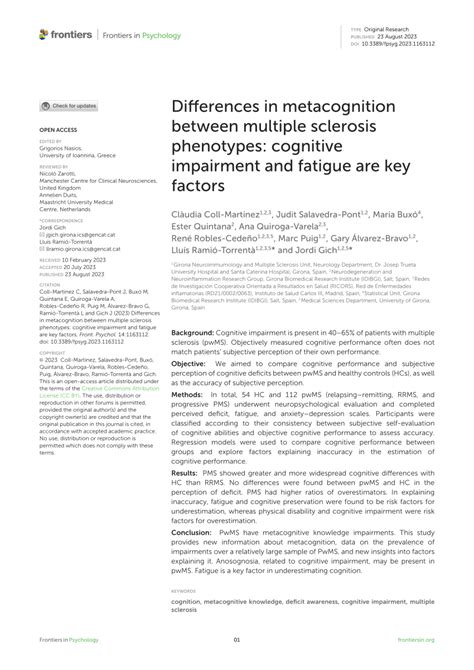 PDF Differences In Metacognition Between Multiple Sclerosis
