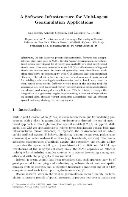 pdf a software infrastructure for multi agent geosimulation applications