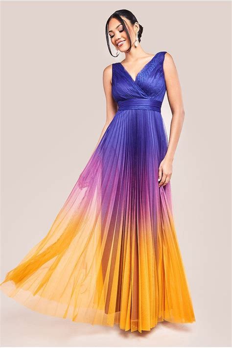 Sleeveless Ombre Pleated Maxi Dress Navy Ombre